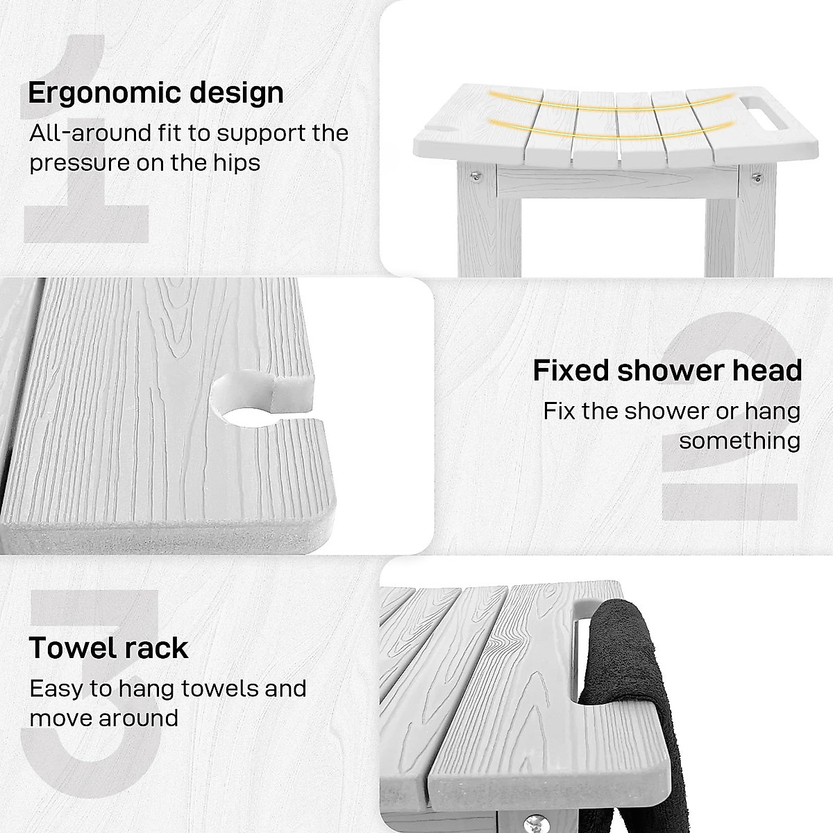 Juserox HDPS Shower Bench, Inside Shower Chair for Shaving Legs, Waterproof 2-Tier Bath Spa Shower Stool for Adults Sitting, Weather -Resistant No-Slip Indoor Outdoor Shower Seat, White