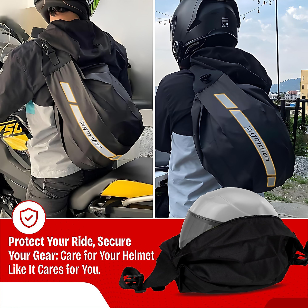 Pigmalion Motorcycle Helmet Bag | Innovative, Foldable Belt for Helmet Carry | The Smart Motorcycle Backpack Alternative (Neon Green)