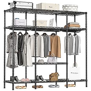 BOLUBOYA Wire Garment Rack Heavy Duty Clothes Rack Metal Clothing Racks with shelves, Portable Wardrobe Closet rack for Hanging Clothes Freestanding rack