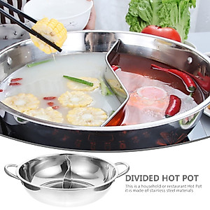 BESTonZON Stainless Steel Hot Pot with Divider Non-stick Shabu Shabu Pot Dual Sided Soup Cookware for Induction Cooktop Gas Stove 28cm
