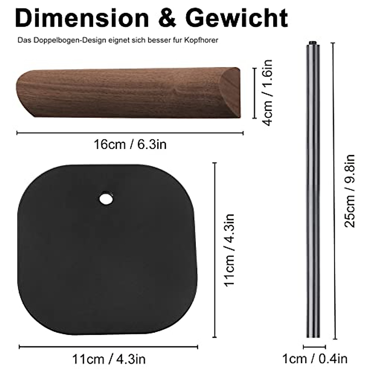 Gvoears Upgraded Headphone Stand, Walnut Wood Headphone Stand Headset Holder for Desk, Support Dual Headsets Suspension, Aluminum Alloy Support Rod Hanger, Dual Headphones Stand with Great Stablity