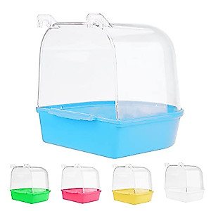 Bird Bath Tub,Hanging Bathtub Bird Cage Supplies with Hooks,Water Shower Transparent Box Food Feeder Holder Tray for Small Birds, Canary, Budgies,Parrot 13X14X13cm