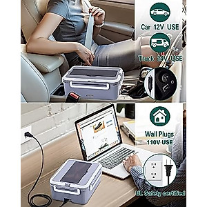 Rhudaky Electric Lunch Box (60 oz & 80W) Food Heater, 3 in 1 Heated Lunch Boxes for Adults,Portable Food Warmer -Self Heating Box for Work/Car/Truck with Large Insulated Lunch Bag