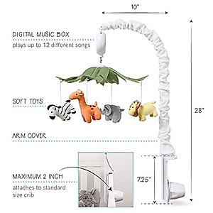 The Peanutshell Safari Animals Musical Crib Mobile for Baby Boys & Girls | Digital Music Box with 12 lullabies…