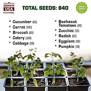 10 Assorted Vegetable Seeds - 100% Non GMO Variety Pack - 840+ Heirloom Garden Seeds for Planting Vegetables - Cucumber, Carrot, Tomatoes, Broccoli, Cabbage, Radish Seeds and More