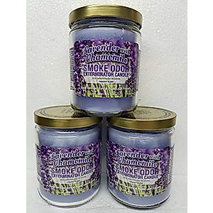Smoke Odor Exterminator 13 oz Jar Candles Lavender Chamomile, (3) Set of Three Candles.
