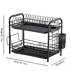 Plate Rack Draining Dish Rack Black Double Stainless Steel Dish Rack Drying Rack Utensil Holder Cutting Board Holder And Dish Drainer Pan Plate Holder