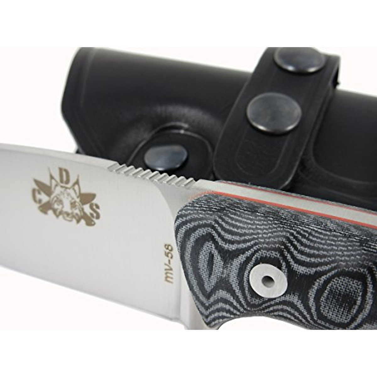 AXARQUIA-Black Premium Outdoor/Survival/Hunting/Tactical Knife - Micarta bi-Color Handle, Stainless Steel MOVA-58, Genuine Leather Multi-Position Sheath + Firesteel. Made in Spain.