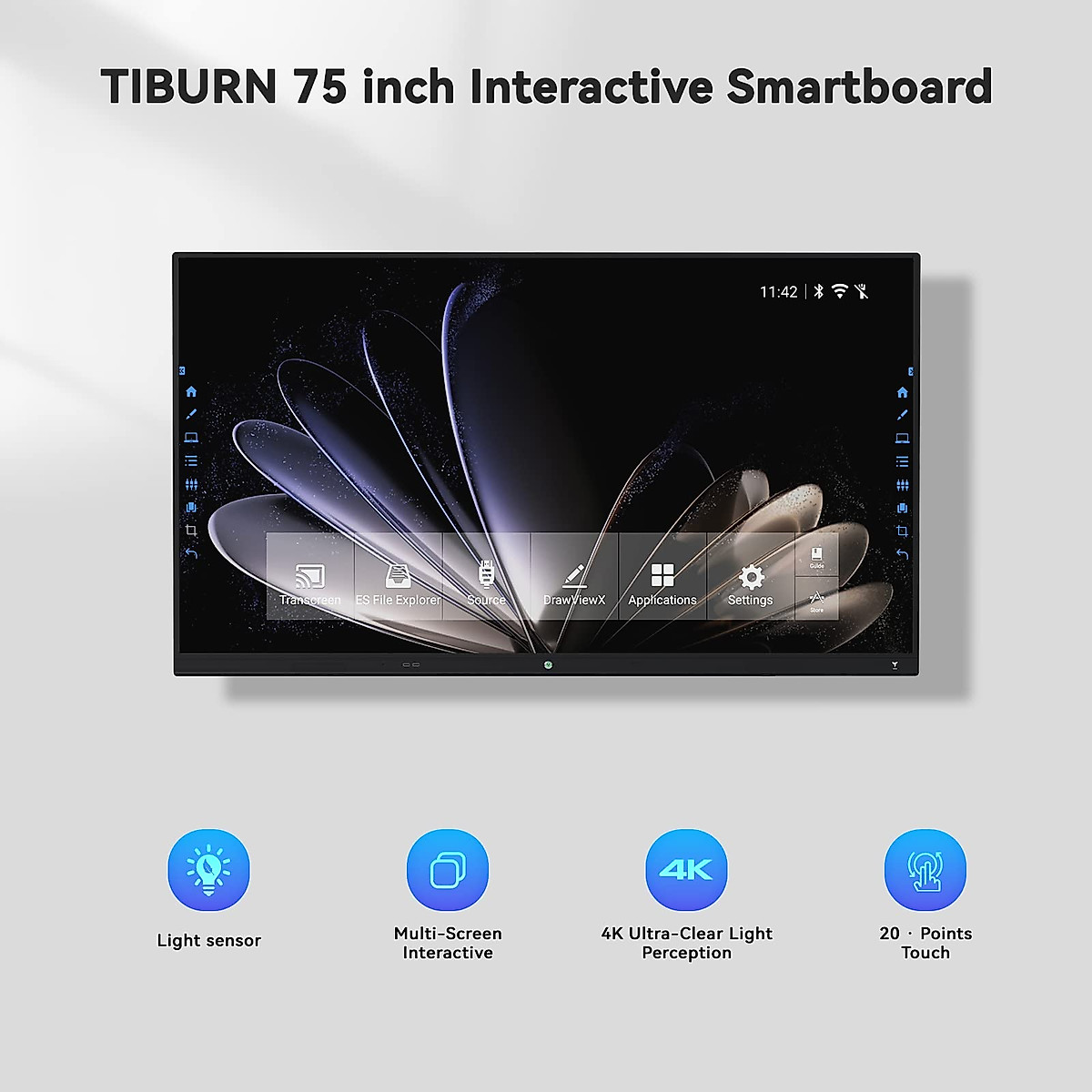 TIBURN Interactive Whiteboard Smartboard Board 75" R2 Pro 4K UHD Touch Screen Smart Board (Electronics whiteboard with Removable Stand, Conference Camera, Conference Speaker)