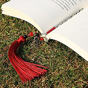 GTHER Chinese Metal Bookmarks with Tassel, Vintage Bookmark Unique Classical Ancient Chinese Hairpin Bookmark with Handmade Silky Tassel for Book Lovers Unique Gift, Plum Blossom