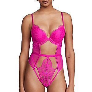Victoria's Secret Cutout Lace Teddy, Push Up, Women's Lingerie, Very Sexy Collection, Pink (XL)