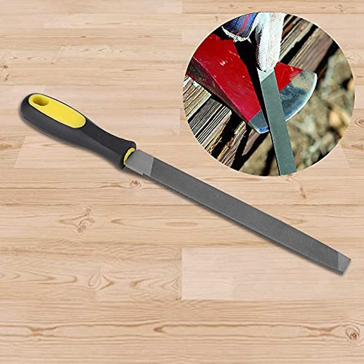 Kafuty-1 8in Flat Mill File, Smooth Blade with Ergonomic Handle, T12 carbon tool steel Edge Metal File Sharpening for Drills and All Edge, Lawn Mower Blade, Garden Shears, Chisels, etc