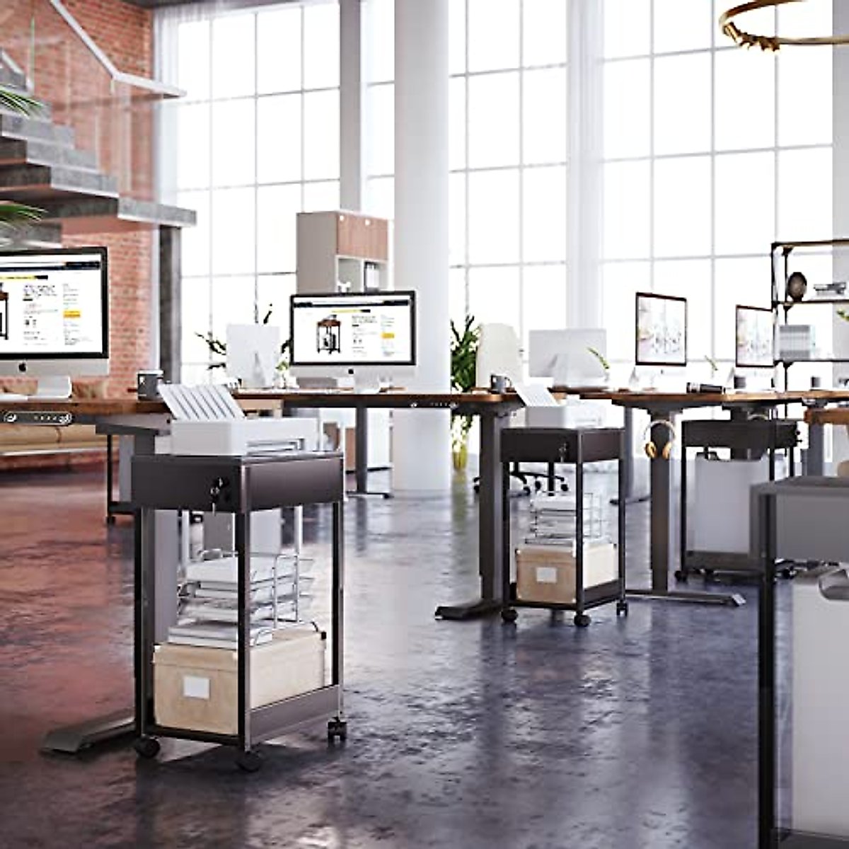 ODK 3-Tier Printer Stand with Storage, Computer Tower Stand with Drawer & Key, Movable CPU Stand, Under Desk Printer Shelf, Storage Shelf with Lockable Wheels for Home Office Black