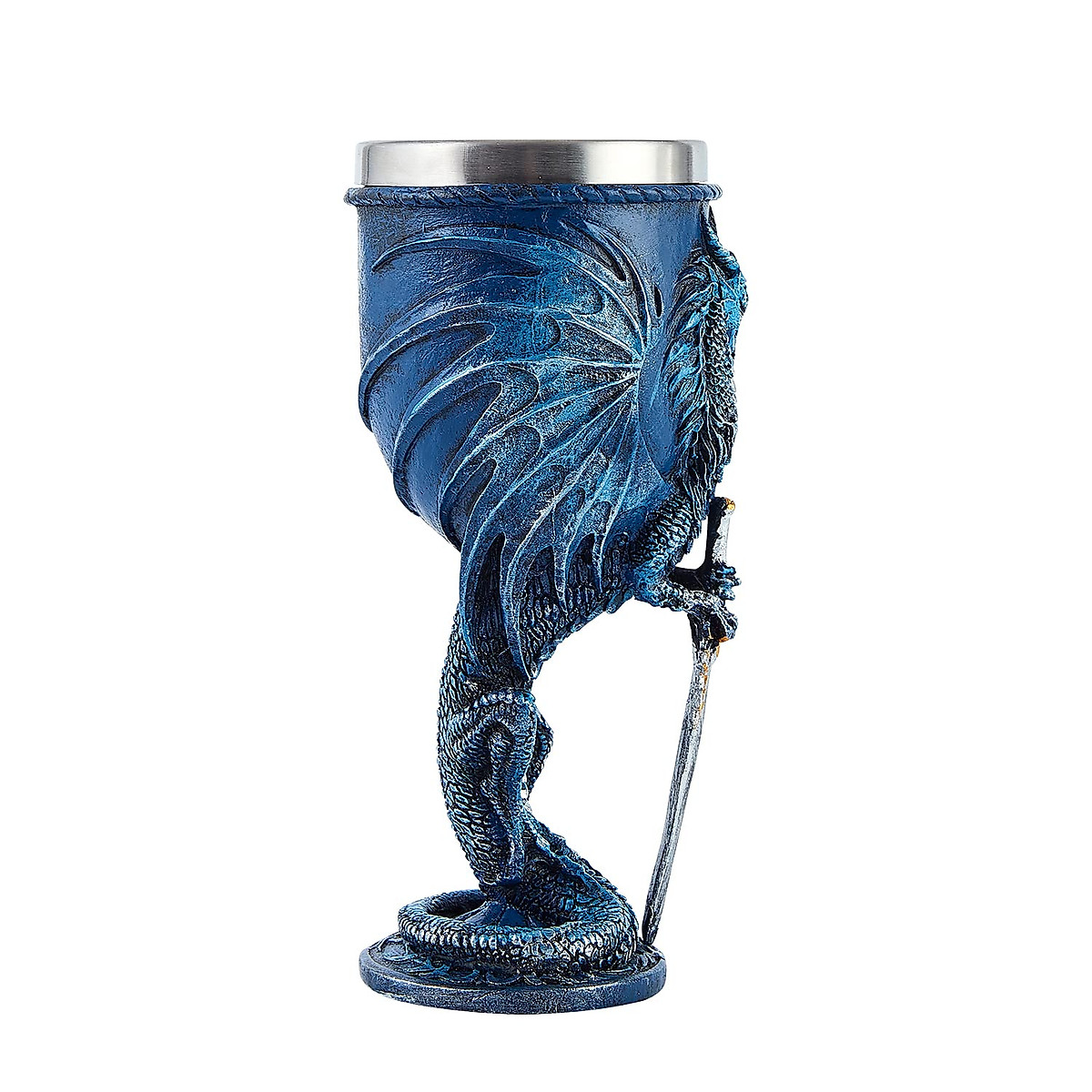 Ottalent Blue Dragon Goblet Stainless Steel Dungeons and Dragons Gift Chalice Wine Goblet 7 oz. (Blue Sword Dragon)