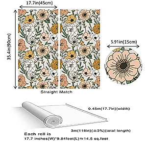 Abyssaly Vintage Floral Peel and Stick Wallpaper Boho 17.7 inx118 in Removable White/Sand/Oliva Vinyl Self Adhesive Wallpaper Flower Wall Paper for Bedroom