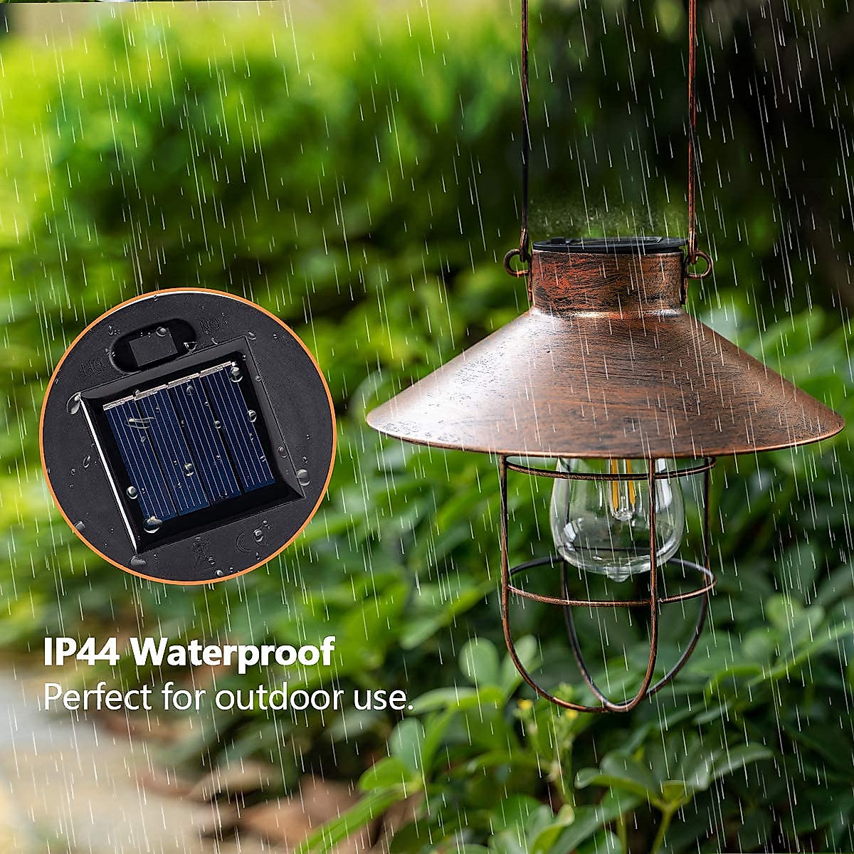 2Pack Solar Metal Hanging Lantern with Shepherd Hook Outdoor Led Garden Lights Brushed Copper