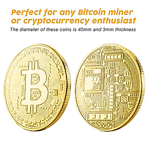 Naturiway 1Pcs Bitcoin Coin, Bitcoin Commemorative Coin 24K Gold Plated, 3mm BTC Cryptocurrency, Collectible Coin with Protective Case, Blockchain Cryptocurrency, Home and Office Decoration