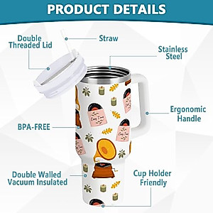 Emelivor Gramophones Records White 40 oz Tumbler with Lid and Straw Insulated Tumblers with Handle Leak Proof Coffee Tumbler Mug Large Water Bottles Fits in Car Cup Holder