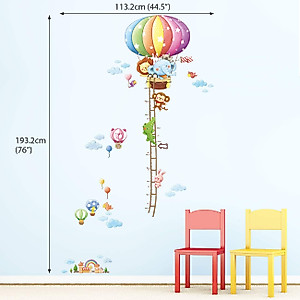 DECOWALL BS-1606 Animal Hot Air Balloon Height Growth Chart Kids Wall Stickers Wall Decals Peel and Stick Removable Wall Stickers for Kids Nursery Bedroom Living Room d?cor