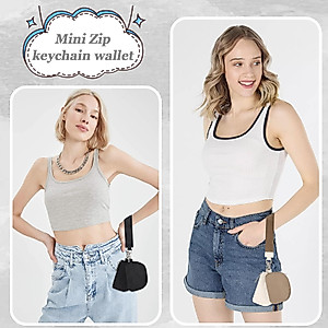 Mini Zip Around Wristlet Wallet for Women, Small Keychain Wallet Dual Pouch Portable Detachable Coin Purse Card Holder, Mini Pocket Key Chain Wristlet Wallet Ideal Birthday Gift(Pink+White)