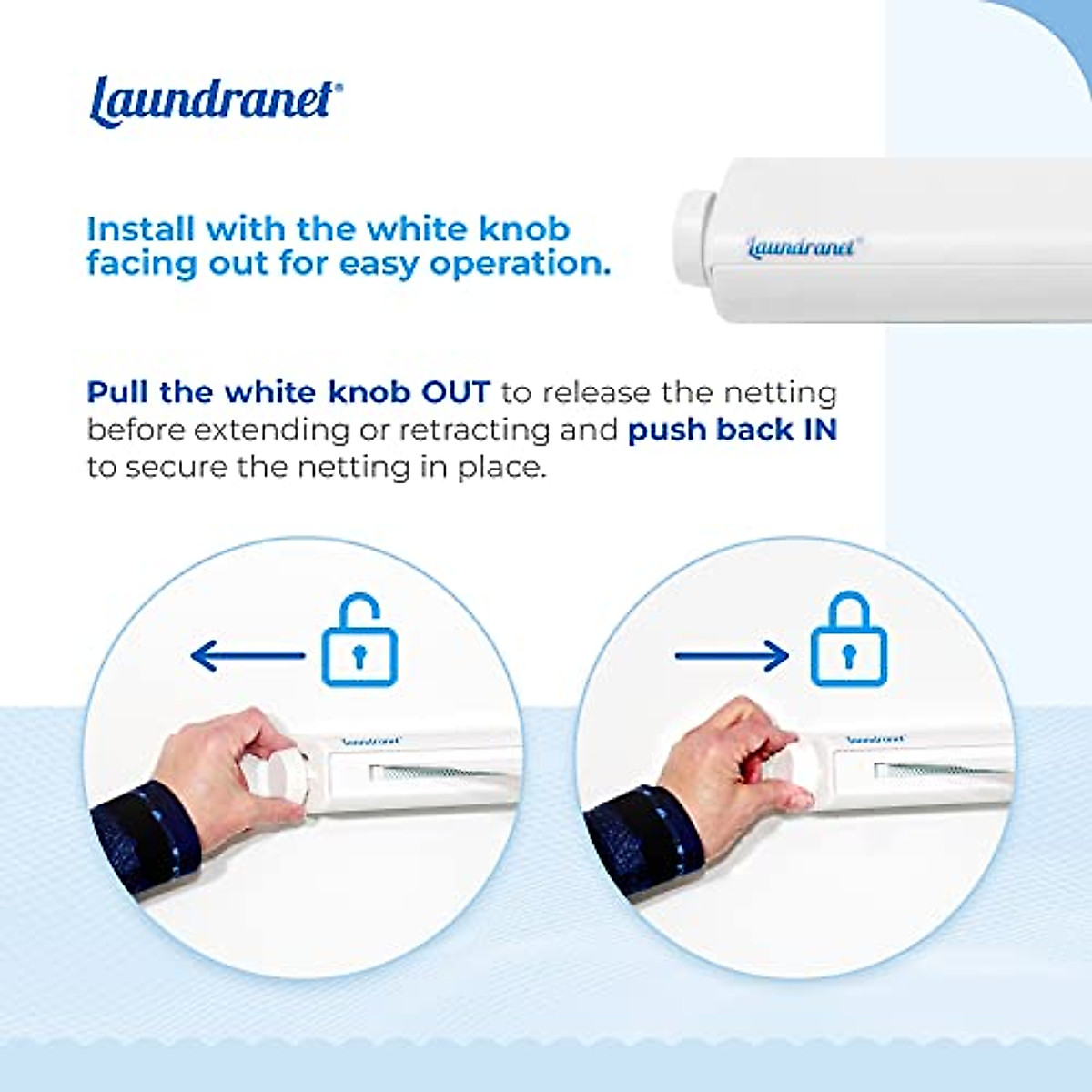 LAUNDRANET Retractable Clothes Drying Rack - Flat Hanging Mesh Drying for Delicate Clothes and Sweaters – Eliminate Bumps and Stretching from Hangers and Lines - 24" Wide and Opens Up to 72" - 1 Pack