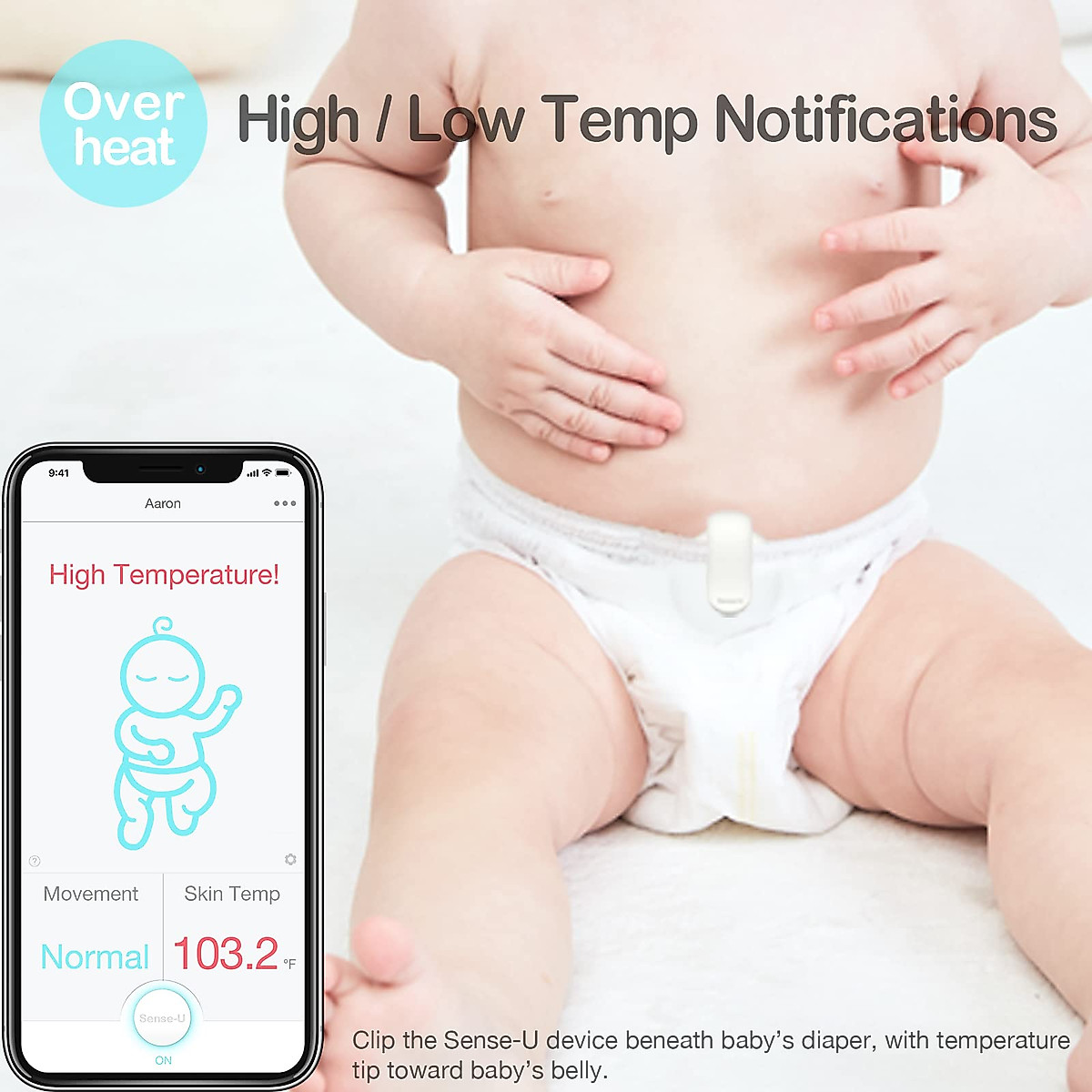 Sense-U Baby Breathing Monitor 2 - Monitors Infant Breathing Movement, Rollover, Temperature and Indoor Humidity Level from Anywhere with Lights and Sounds Alerts, Pink