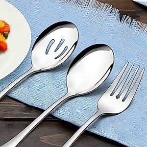 Homikit Stainless Steel 2 Serving Spoons, 2 Slotted Serving Spoons, 2 Serving Forks, Metal Buffet Party Banquet Restaurant Catering Serving Utensils Spoons Forks Set, Mirror Polished, Dishwasher Safe