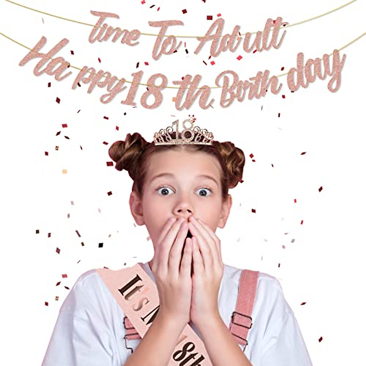 Rose Gold 18th Birthday Decorations for Girls Rose Gold 18th Birthday Banner 18th Birthday Sash 18th Tiara 40 Inch NO. 18 Rose Gold Foil Balloons Rose Gold Confetti Balloons 18th Rose Gold Party Set