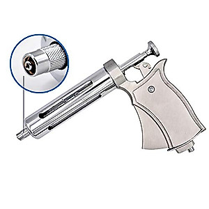 BZZBZZ Animals Injector 50ml Continuous Livestock Syringe Semi Automatic Stainless Steel Vaccination Gun Adjustable for Horse Sheep Cattle Pig Farm Equipments