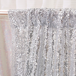 Poise3EHome Silver Sequin Backdrop Curtains, 2 Panels Silver Sequin Backdrop, 2FTx8FT Sequin Curtains for Party Wedding Sequence Backdrop