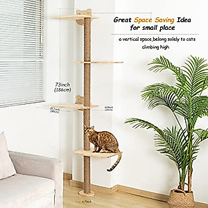 Cat Tree Wall Mounted Tall Scratching Post for Indoor Cats Climbing Tower Activity Wood Cat Wall Furniture 73 inch