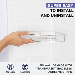 KINCMAX Corner Shower Caddy, Rustproof SUS304 Stainless Steel, Adhesive Wall Mount Double Baskets 2-pack with Built-in Towel Bar (Polished Silver)