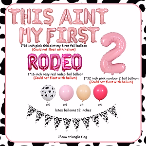 Wonmelody Western Cowgirl 2nd This Aint My First Rodeo Birthday Decorations Girls Pink This Aint My First Rodeo Balloon Banner Retro Horse Balloon Cow Pennant for My Rodeo 2nd Birthday Decoration