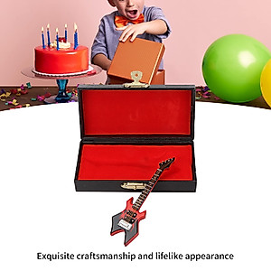 3.9in Miniature Bass Model, Dollhouse Mini Musical Instrument Guitar Model With Stand and Case (10cm Red Pointed Electric Bass)