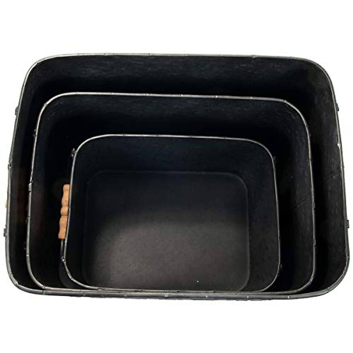 Foreside Home & Garden Black Set of 3 Galvanized Decorative Storage Nesting Bins with Wood Handles