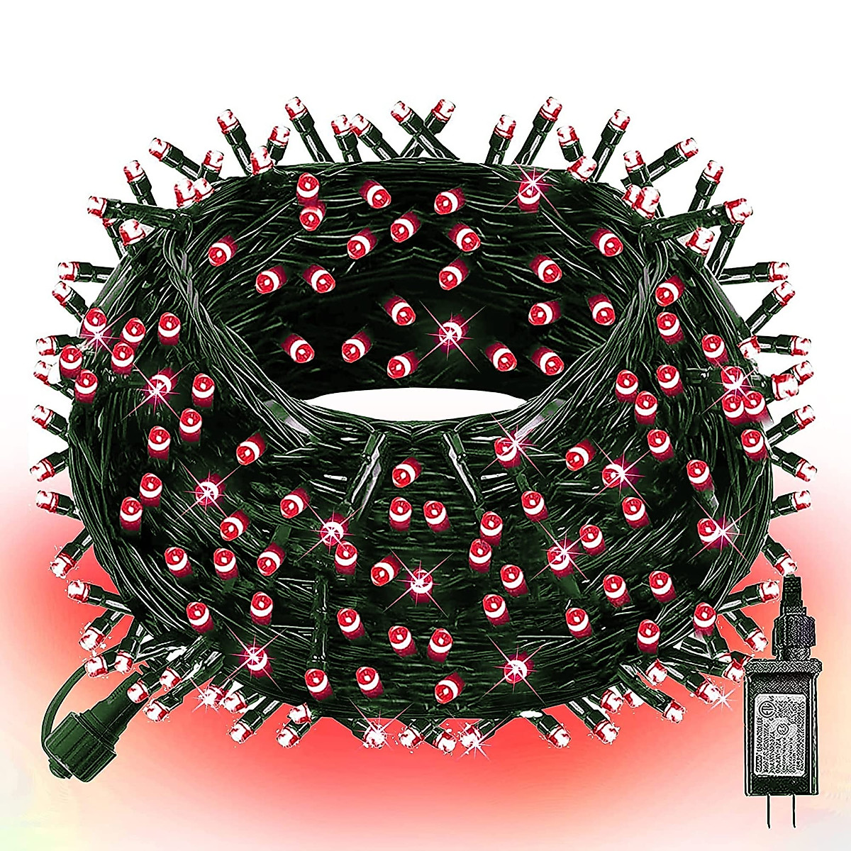 Dazzle Bright 300 LED Christmas String Lights, 100 FT Connectable Waterproof String Lights Green Wire with 8 Modes Christmas Decoration for Indoor Outdoor Party Yard Garden Decor (Red)