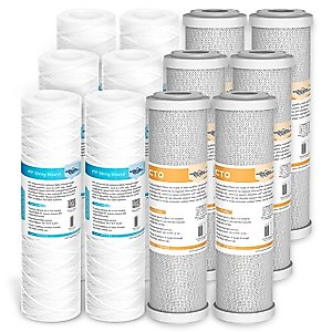 20 Micron String Wound & 5 Micron CTO Carbon Block Water Filter 10"x2.5", Whole House Water Filters Universal Replacement Filter Cartridge by Membrane Solutions