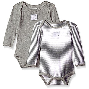 Burt's Bees Baby Unisex Bodysuits, 2-Pack Organic Cotton Short & Long Sleeve One-Pieces,Heather Grey, 0-3Months