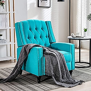 Altrobene Fabric Push Back Recliner Chair Mid Century Tufted Single Comfy Reading Sofa Chair for Living Room/Bedroom/Home Theatre, Caribbean Blue