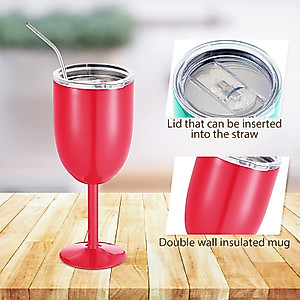Gerrii 6 Pcs Stainless Steel Wine Glasses Cups Stemmed Double Walled Vacuum Insulated Wine Tumbler with Lid and Straw for Camping Picnics Travel, Birthday Gifts for Friendship Friends Dad Mom