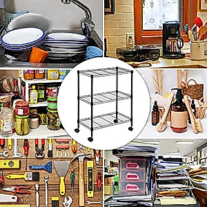 YYkokocat Wire Shelving 32" H x 23W x 13D Storage Shelf with Wheels Adjustable 3 Tier Metal Shelves Unit for Small Places Kitchen Storage Rack Shelf Organizer, 450Lbs Capacity, Black
