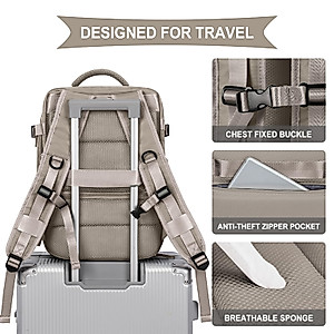 Large Travel Backpack Women, Carry On Backpack, Hiking Backpack Waterproof Outdoor Sports Rucksack Casual Daypack with USB Charging Port Shoes Compartment, Grey Brown
