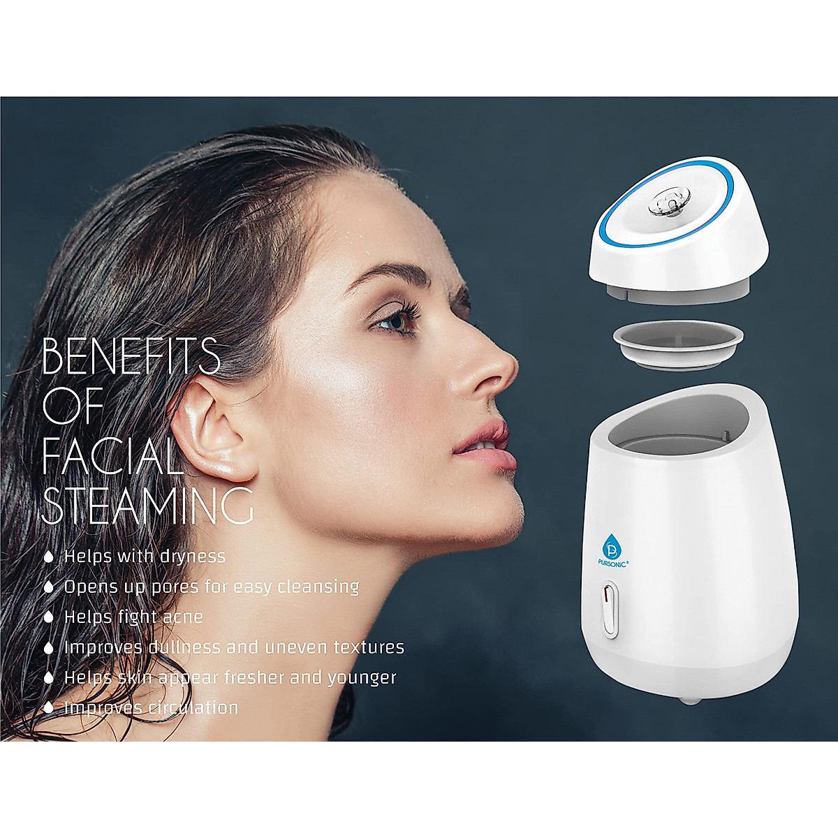 Pursonic White Facial Steamer - Face Steamer for Facial Deep Cleaning Tighten Skin - Daily Hydration for Unclogging Pores & Moisturizing Skin