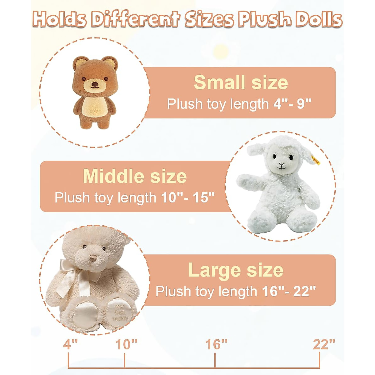 Ardier Stuffed Animal Storage Organizer with Wheels, Stuffed Animal Zoo Shelf with Elastic Rope for Nursery, Play Room, Bedroom, Kids Plush Toy Holder for Boys and Girls, Black.