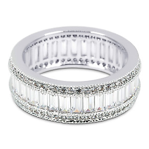 Savlano 18K Gold Plated Cubic Zirconia 8MM Emerald Cut Eternity Lustrous Ring Band for Women (6)