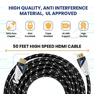 Aurum Ultra 4K HDMI Cable 25 ft Braided High-Speed HDMI Cord Supports TV, Gaming, Ethernet, HDR, ARC, UHD, 3D, HDTV, 10.2 Gbps Compatible with PC, Laptop PS3, PS4, Xbox, Roku, Blue-ray, 2 Pack