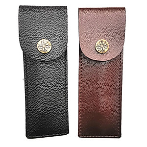 MUZZIOU Ultrathin Leather Knife Tool Sheath Case, 2 Pcs Portable Folding Knife Sheath Pocket Knife Sheath Within 6.2Inch In Length for Hand Guard Gift Small Tool Pen (Brown)