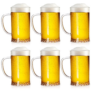ZEAYEA Set of 6 Plastic Beer Mug, 16 oz Acrylic Beer Drinking Cups with Handle, Clear Reusable Beer Stein Glasses for Party Bar Home Hotel Whiskey Juice Cocktail Beverages