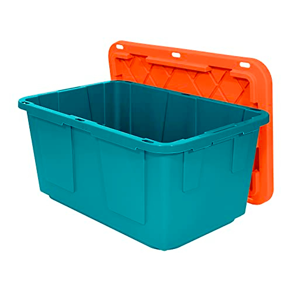 GREENMADE Extra Strong 27Gallon Plastic Storage Bin, Multi Color, 4 Pack. Heavy Duty Built With Snap Fit Lid. Factory Direct (Blue & Orange)