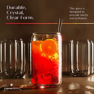 Leavenworks Beer Can Shaped Glass | 16 oz | Aesthetic Cups Used For Iced Coffee, Smoothies, Soda, Beer, Water Tumblers | Unique Glass Cups Set | Dishwasher-safe Glassware (6 Pack)